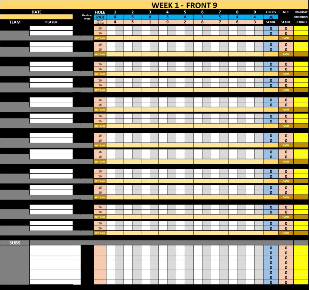 SCORESHEET-WEEK #1 - GET THE HELL OFF MY LAWN GOLF LEAGUE